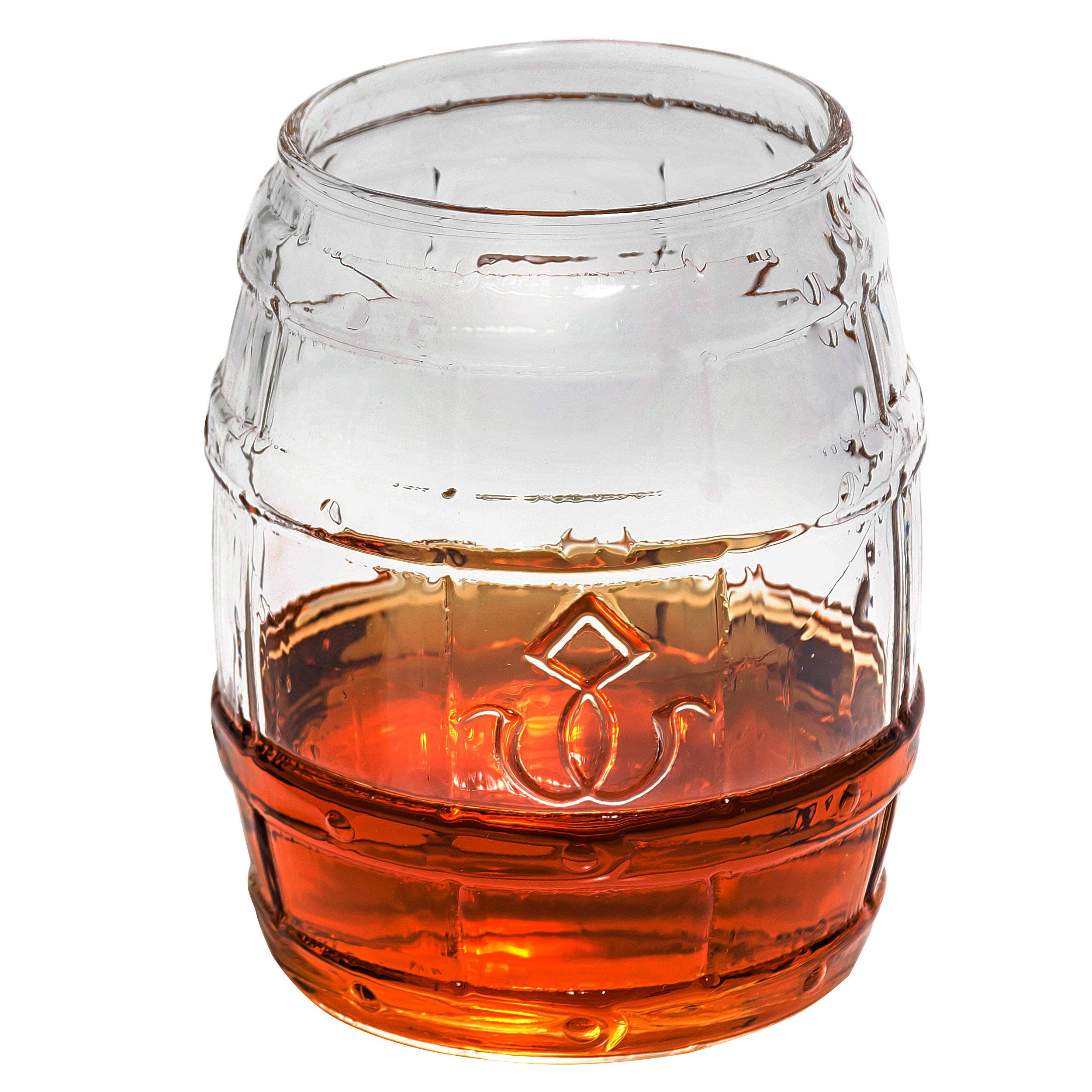 Barrel Whiskey Glass - Rocks Glass for Rum, Tequila, Scotch, Glasses - Whiskey Gifts - 10oz Cocktail, Lowball, Old Fashioned Glass (Set of 2) Unique Bar Decor & Bourbon Gifts by Prestige (Set of 2)