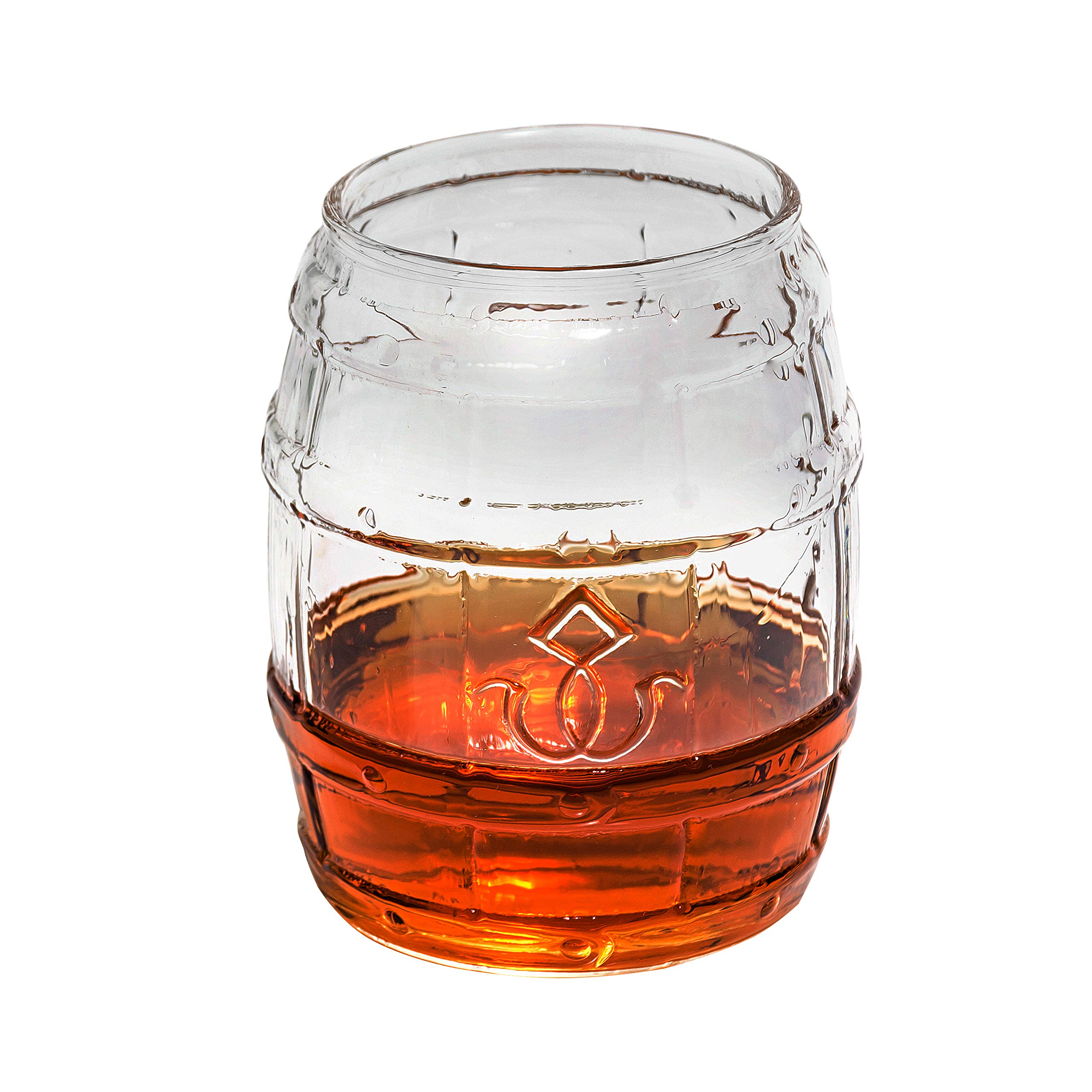 Barrel Whiskey Glass - Rocks Glass for Rum, Tequila, Scotch, Glasses - Whiskey Gifts - 10oz Cocktail, Lowball, Old Fashioned Glass (Set of 2) Unique Bar Decor & Bourbon Gifts by Prestige (Set of 2)