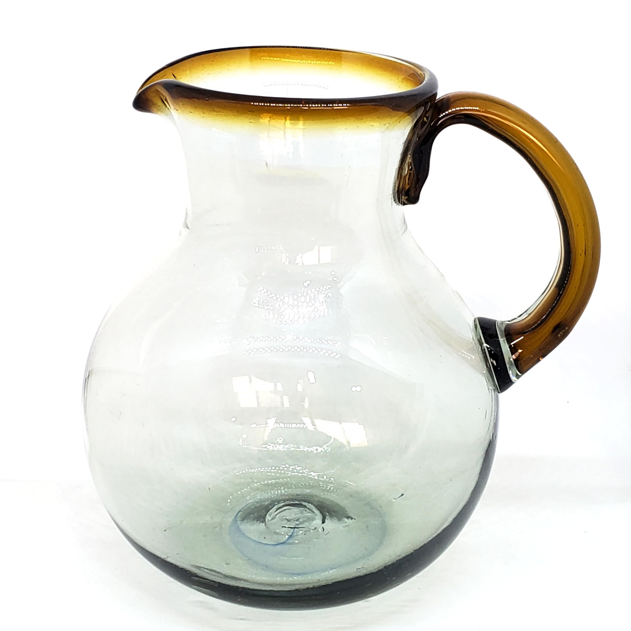 MexHandcraft Amber Rim 120 oz Large Bola Pitcher, Recycled Glass, Lead-free, Toxin-Free (Pitcher)