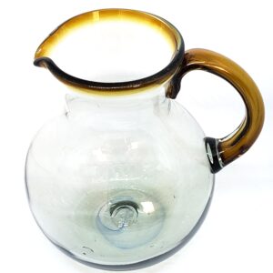 MexHandcraft Amber Rim 120 oz Large Bola Pitcher, Recycled Glass, Lead-free, Toxin-Free (Pitcher)