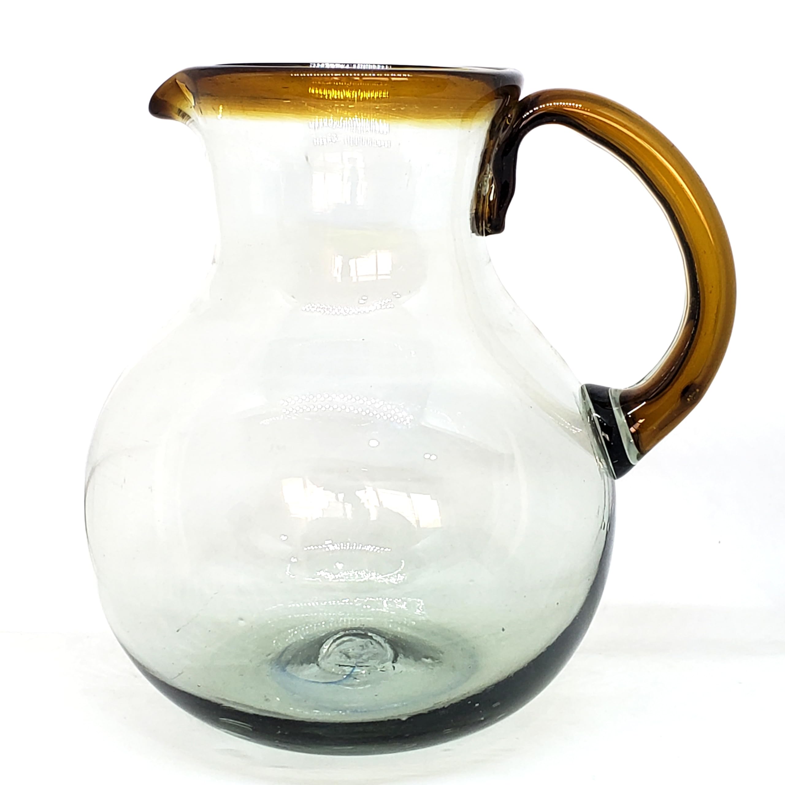 MexHandcraft Amber Rim 120 oz Large Bola Pitcher, Recycled Glass, Lead-free, Toxin-Free (Pitcher)