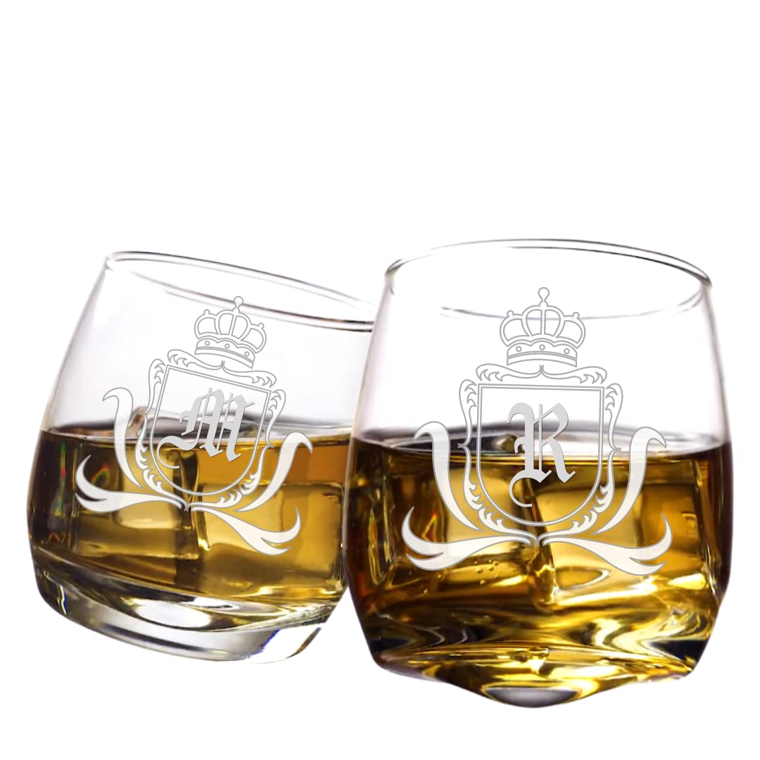 LAS VILLAS DESIGNS Personalized Rocking Whiskey Glasses | Set of 2| | 9.5 Fluid Oz. | Fully Customizable | Gifts for him, for her, weddings, groomsmen, bridesmaid, birthday, anniversary