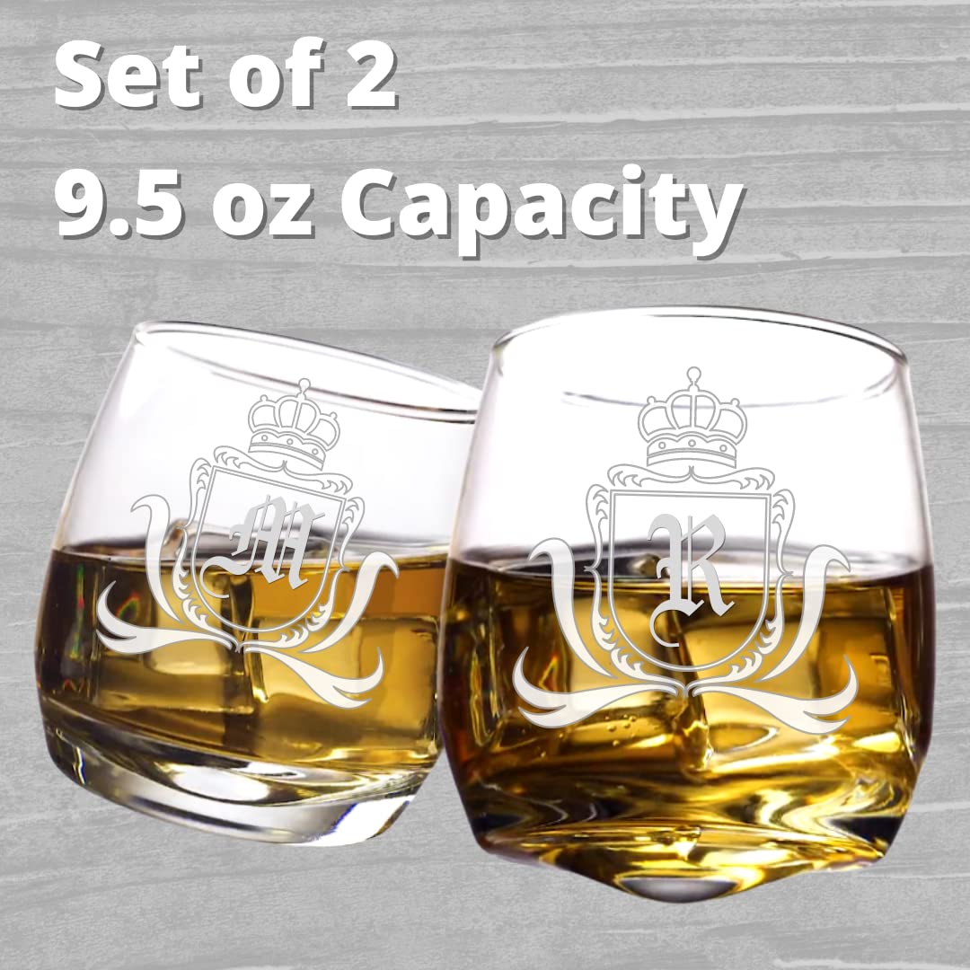 LAS VILLAS DESIGNS Personalized Rocking Whiskey Glasses | Set of 2| | 9.5 Fluid Oz. | Fully Customizable | Gifts for him, for her, weddings, groomsmen, bridesmaid, birthday, anniversary