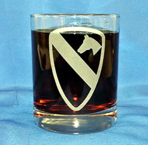 custom etched u.s. army 1st cavalry emblem on 12.5 oz. double old fashion set of 4