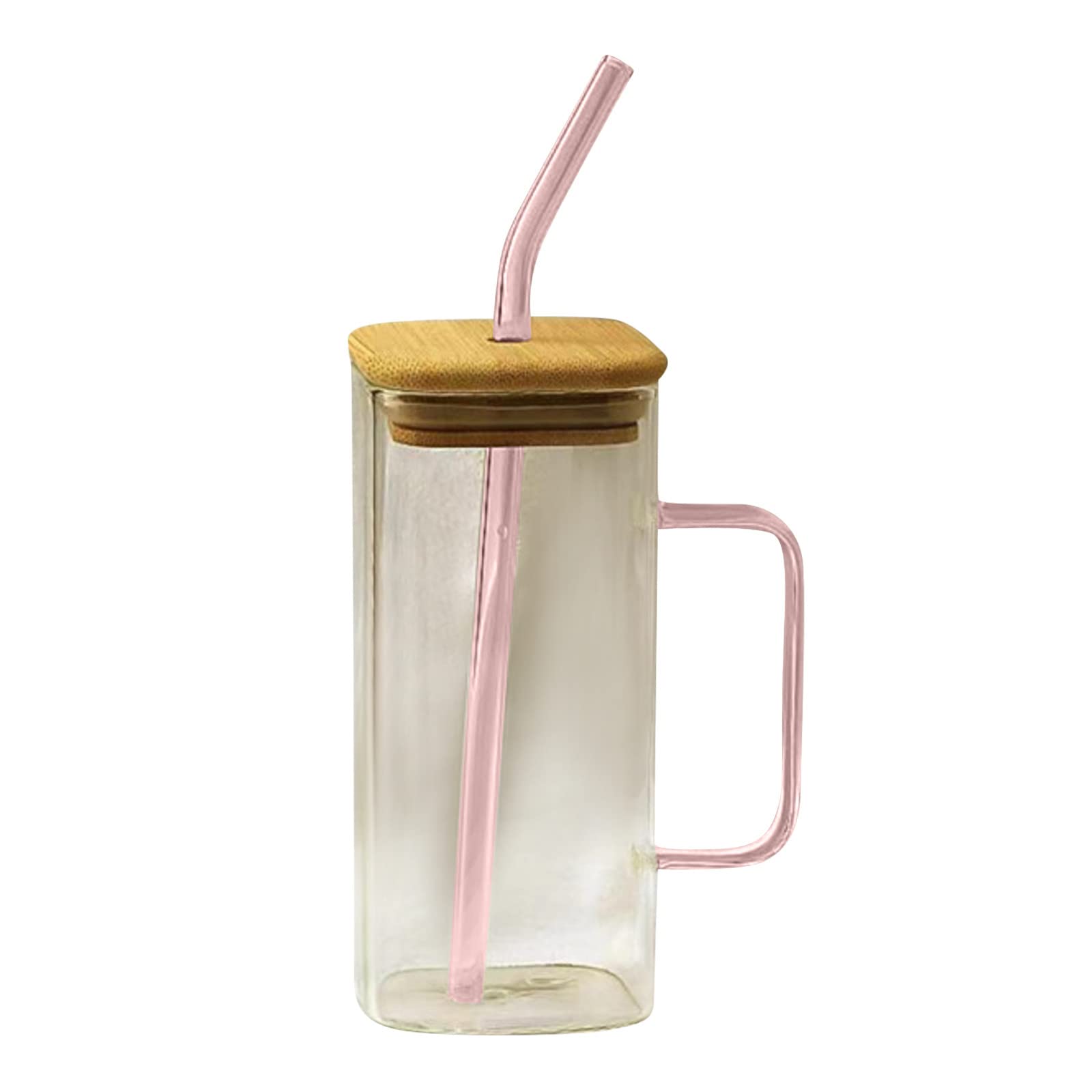 ROTORS Glass Cups with Lids and Straws,16oz Can Shaped Glass Cups Clear Iced Coffee Cup,Beer Glasses,Cocktail Glasses,Cute Tumbler Cup,Ideal for Whiskey,Soda,Tea,Gift,with Bamboo Lids & Glass Straws