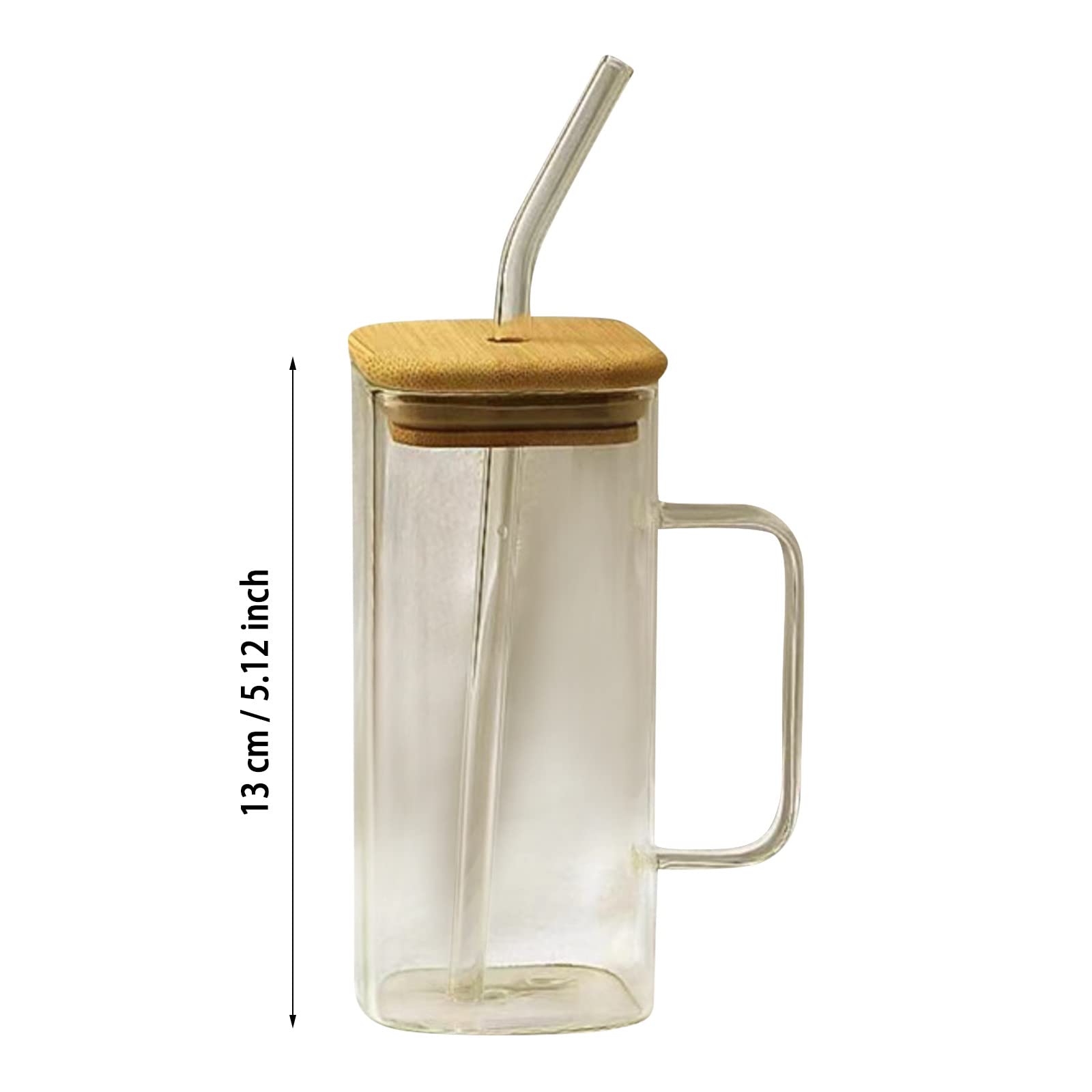 ROTORS Glass Cups with Lids and Straws,16oz Can Shaped Glass Cups Clear Iced Coffee Cup,Beer Glasses,Cocktail Glasses,Cute Tumbler Cup,Ideal for Whiskey,Soda,Tea,Gift,with Bamboo Lids & Glass Straws