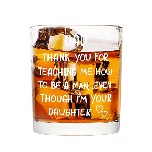 Modwnfy Funny Dad Gift from Daughter, Dad Whiskey Glass, Father Thanks Old Fashioned Glass, Father’s Day, Christmas, Birthday, Thanksgiving Day Gift from Daughter, 10 Oz