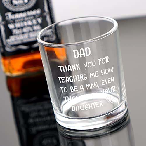 Modwnfy Funny Dad Gift from Daughter, Dad Whiskey Glass, Father Thanks Old Fashioned Glass, Father’s Day, Christmas, Birthday, Thanksgiving Day Gift from Daughter, 10 Oz