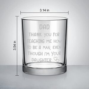 Modwnfy Funny Dad Gift from Daughter, Dad Whiskey Glass, Father Thanks Old Fashioned Glass, Father’s Day, Christmas, Birthday, Thanksgiving Day Gift from Daughter, 10 Oz