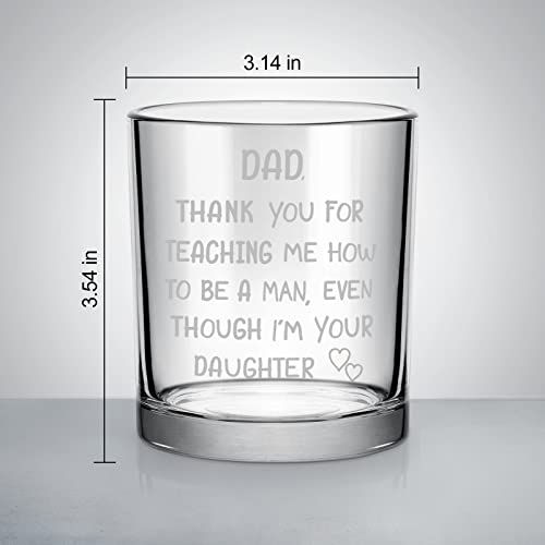 Modwnfy Funny Dad Gift from Daughter, Dad Whiskey Glass, Father Thanks Old Fashioned Glass, Father’s Day, Christmas, Birthday, Thanksgiving Day Gift from Daughter, 10 Oz