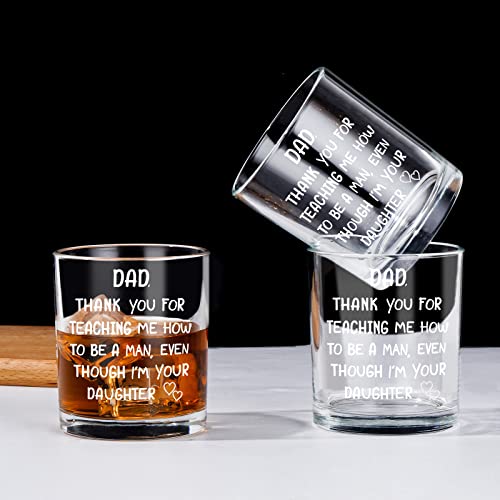 Modwnfy Funny Dad Gift from Daughter, Dad Whiskey Glass, Father Thanks Old Fashioned Glass, Father’s Day, Christmas, Birthday, Thanksgiving Day Gift from Daughter, 10 Oz