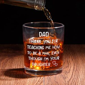 Modwnfy Funny Dad Gift from Daughter, Dad Whiskey Glass, Father Thanks Old Fashioned Glass, Father’s Day, Christmas, Birthday, Thanksgiving Day Gift from Daughter, 10 Oz