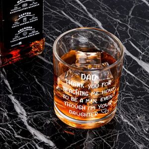 Modwnfy Funny Dad Gift from Daughter, Dad Whiskey Glass, Father Thanks Old Fashioned Glass, Father’s Day, Christmas, Birthday, Thanksgiving Day Gift from Daughter, 10 Oz