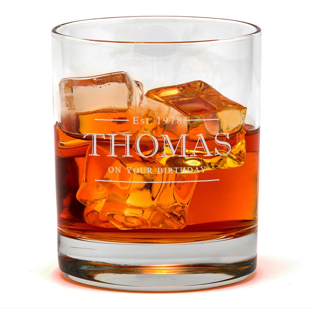 Personalized Single Whiskey Glass Tumbler - Old Fashioned Glass for Him - Christmas Whisky Gift Ideas - (1 Glass included)