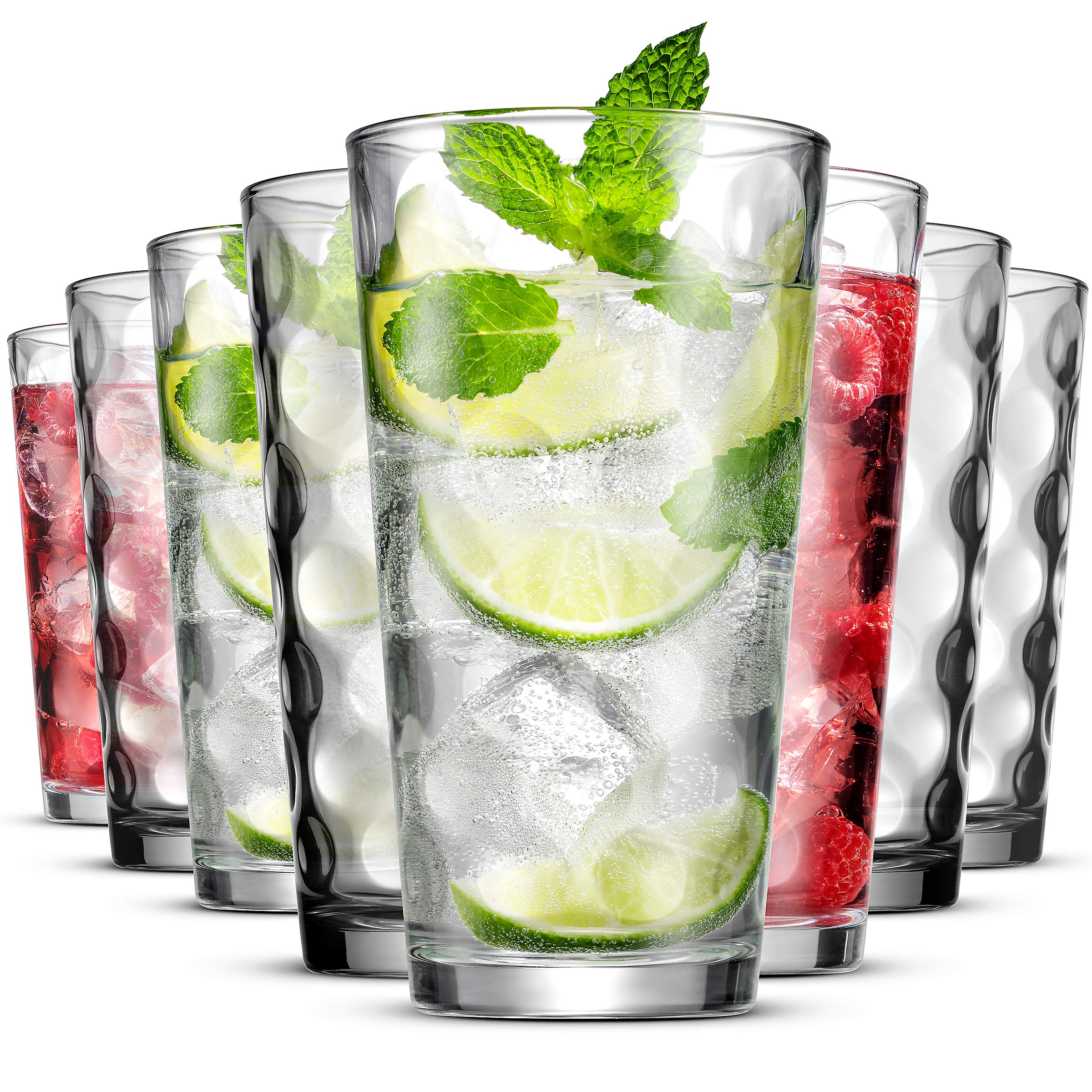 Lumientti Highball Glasses Set of 10-17oz | Durable & Attractive Highball Drinking Glasses With Heavy Base- Lead-Free Tall Bar Glass Set for Water, Juice, Wine, Beer & Cocktail - Dishwasher Safe