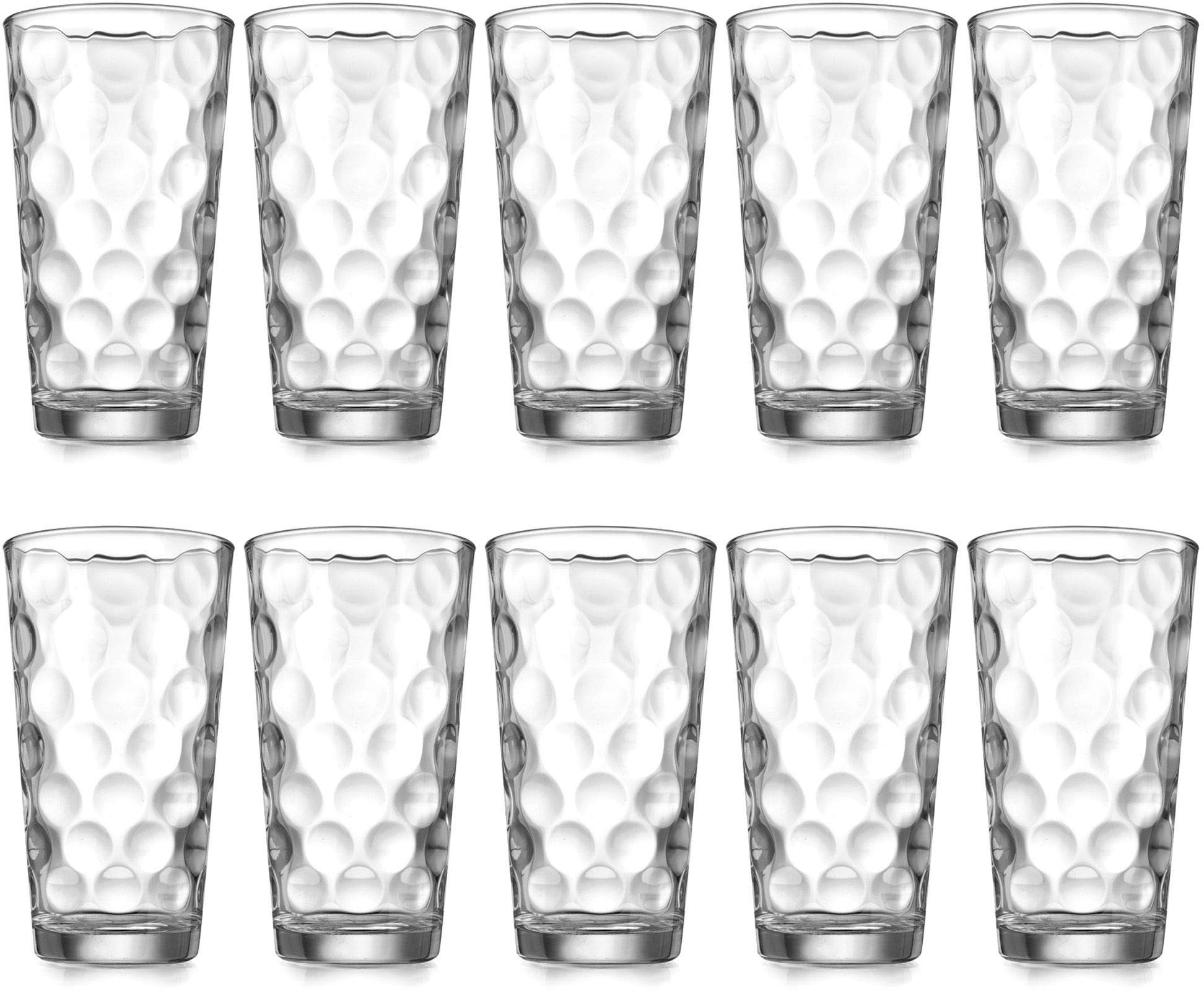 Lumientti Highball Glasses Set of 10-17oz | Durable & Attractive Highball Drinking Glasses With Heavy Base- Lead-Free Tall Bar Glass Set for Water, Juice, Wine, Beer & Cocktail - Dishwasher Safe