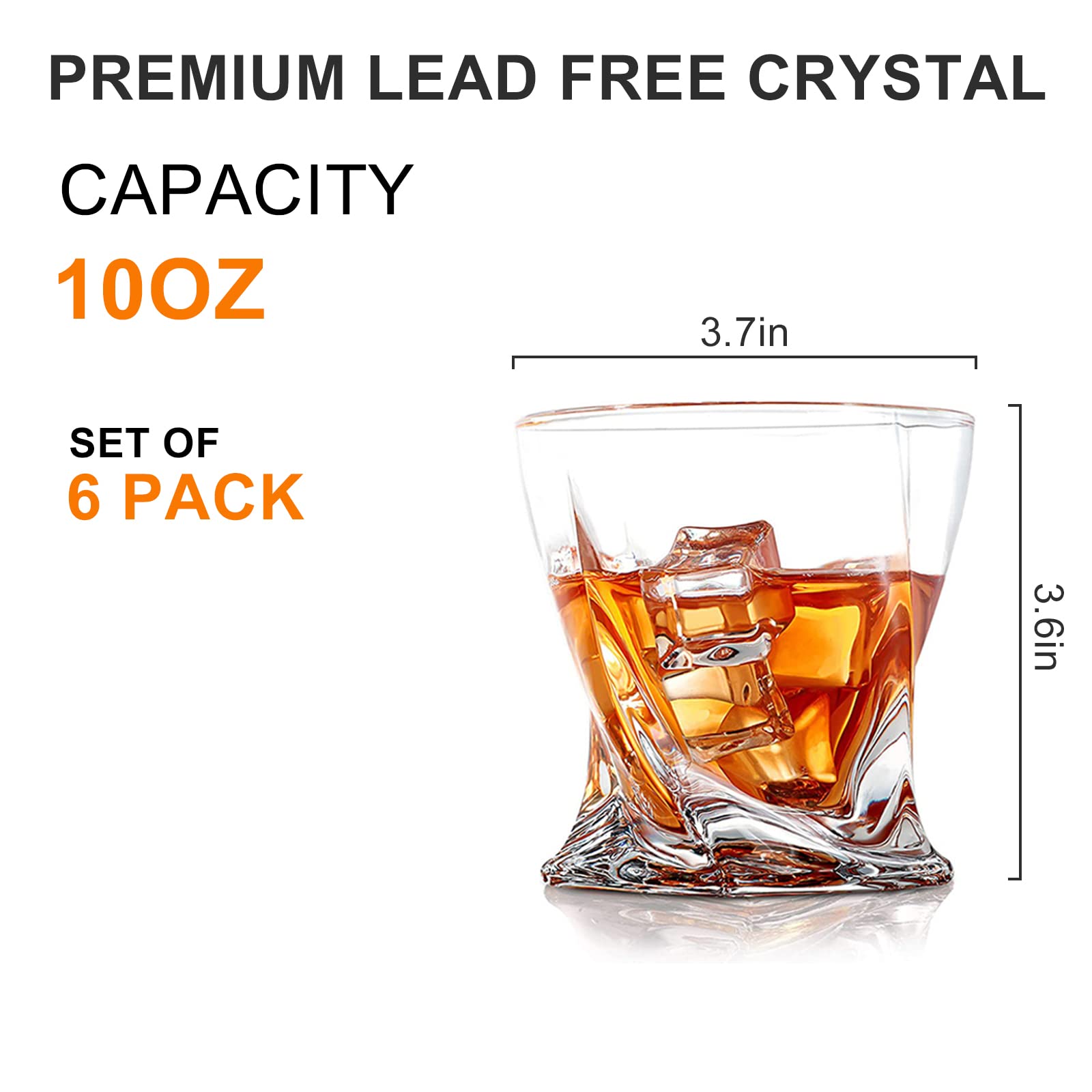 Eleganttime 6 Packing Crystal Old Fashioned Glasses Whiskey Glasses Set 10 Oz Crystal Bourbon Glasses for Drinking Bourbon