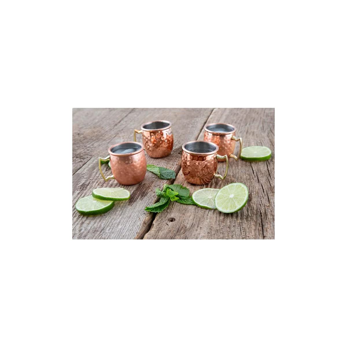 J&V TEXTILES Moscow Mule Copper Mugs - Gift Set of 4, 100% Solid Handcrafted Copper Cups - 2 Ounce Food Safe Hammered Mug For Mules