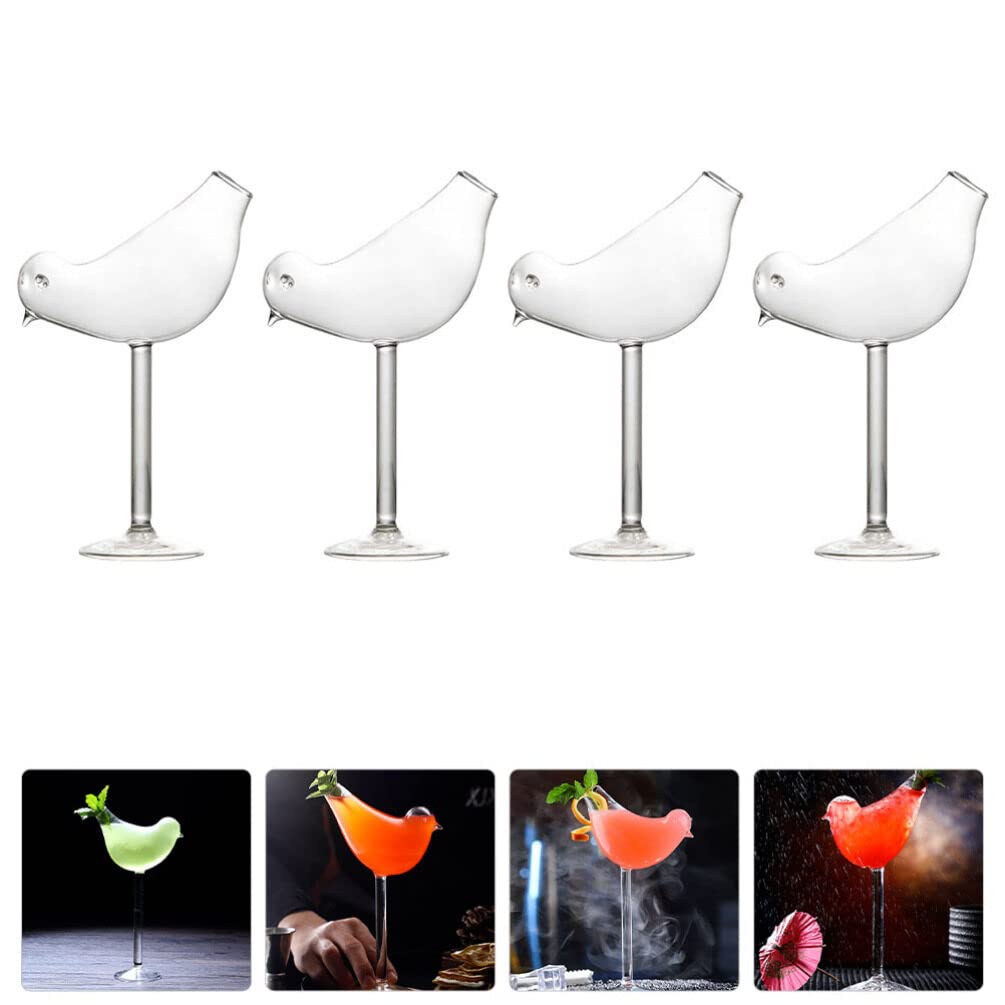 Healvian 4Pcs Bird Cocktail Cup Bird Shaped Glass Goblet Novelty Wine Champagne Goblet Martini Cups Wine Toasting Glasses for Kitchen Bar