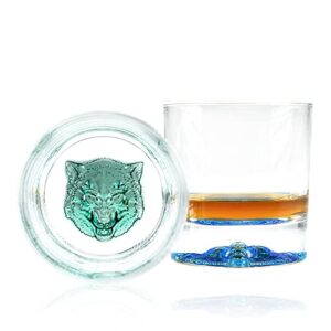 greenline goods wolf decor whiskey tumbler rocks glasses (set of 2) - 10 oz set - animal decor wolf stuff - colored 3d wolf head glass base