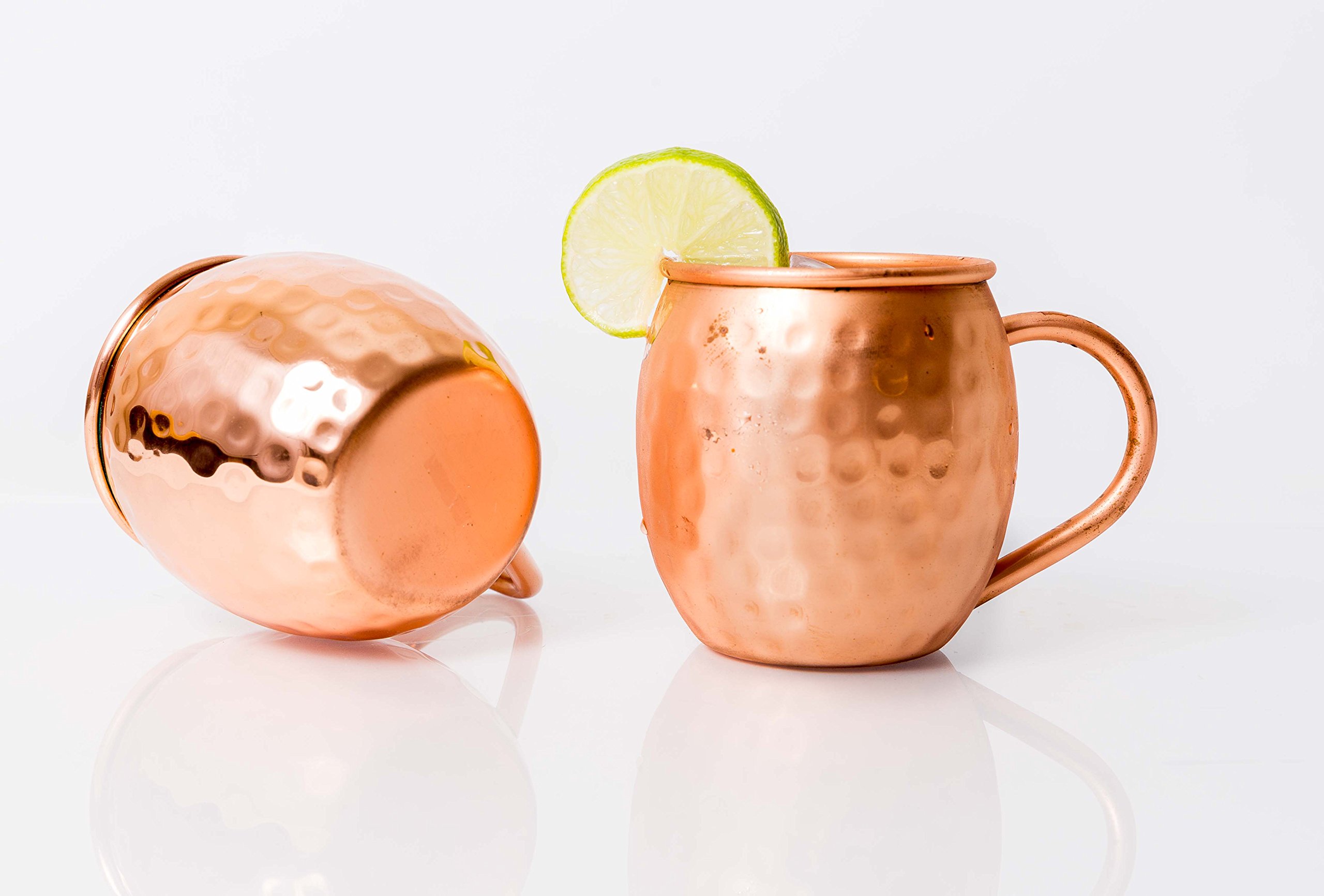 La Belle Vie LLC Moscow Mule Mugs - Set of 2 - - Premium 1/2 Pound Mugs - 100% Solid Copper - Hammered Finish - 16oz LBV Mugs