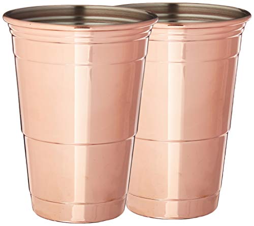 Silver One Stainless Steel Copper Finish Tumbler Shape Cocktail Moscow Mule Mug, 20 oz., Two Pack