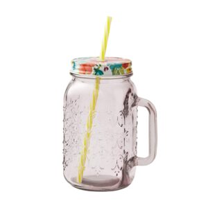 the pioneerwoman sunny day mason jar drinking glass with lid, 32oz