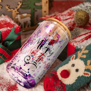 AGH 4 Pack Sublimation Double Wall Glass Blanks 16 oz Pre Drilled Sublimation Snow Globe Glass Tumbler With Bamboo Lid and Straw Reusable Clear Beer Can Mason Jar Mug for Snow Globe Glitter DIY