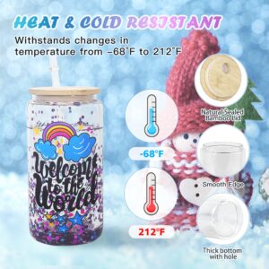 AGH 4 Pack Sublimation Double Wall Glass Blanks 16 oz Pre Drilled Sublimation Snow Globe Glass Tumbler With Bamboo Lid and Straw Reusable Clear Beer Can Mason Jar Mug for Snow Globe Glitter DIY