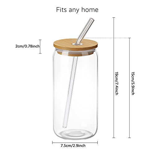 Jocuu Glass Cups with Lids and Straws, Set of 2 Beer Can Glasses, 16 oz each Ice Coffee Cup, Glass Tumbler, Drinking Jars, Drinking Glasses for Smoothie Boba Coffee Beer Tea Whiskey