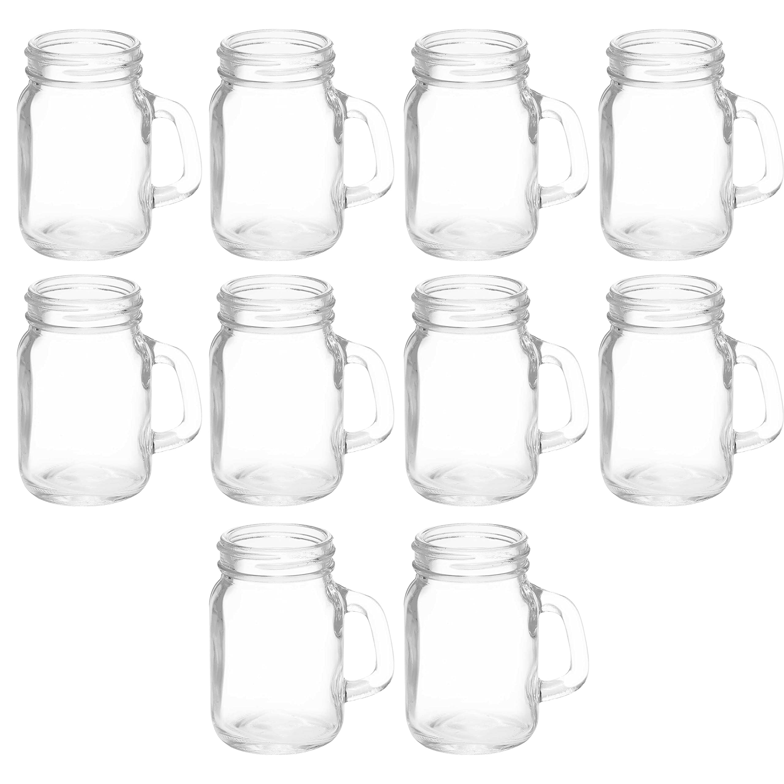 DISCOUNT PROMOS Mason Jar with Handle Set 4.5 oz. Set of 10, Bulk Pack - Sampler Glasses, Glass Jars for Overnight Oats, Candies, Fruits, Pickles, Spices, Beverages - Clear