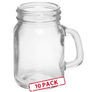 DISCOUNT PROMOS Mason Jar with Handle Set 4.5 oz. Set of 10, Bulk Pack - Sampler Glasses, Glass Jars for Overnight Oats, Candies, Fruits, Pickles, Spices, Beverages - Clear