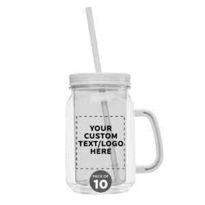 discount promos custom mason jars with straw 17 oz. set of 10, personalized bulk pack - glass jars for overnight oats, candies, fruits, pickles, spices, beverages - clear