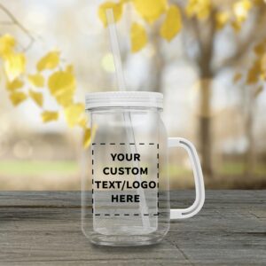 DISCOUNT PROMOS Custom Mason Jars with Straw 17 oz. Set of 10, Personalized Bulk Pack - Glass Jars for Overnight Oats, Candies, Fruits, Pickles, Spices, Beverages - Clear