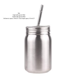 Freebily Stainless Steel Mason Jar Unbreakable Tumblers Single/Double Walled Dishwasher Safe Drinking Travel Mugs with Lids and Straws Silver Single Wall 700ml