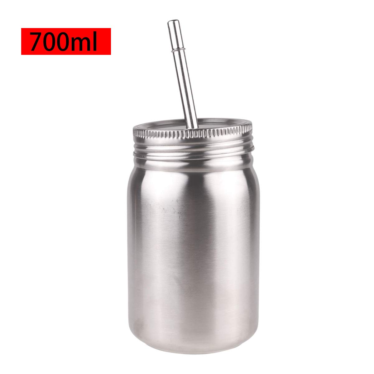 Freebily Stainless Steel Mason Jar Unbreakable Tumblers Single/Double Walled Dishwasher Safe Drinking Travel Mugs with Lids and Straws Silver Single Wall 700ml