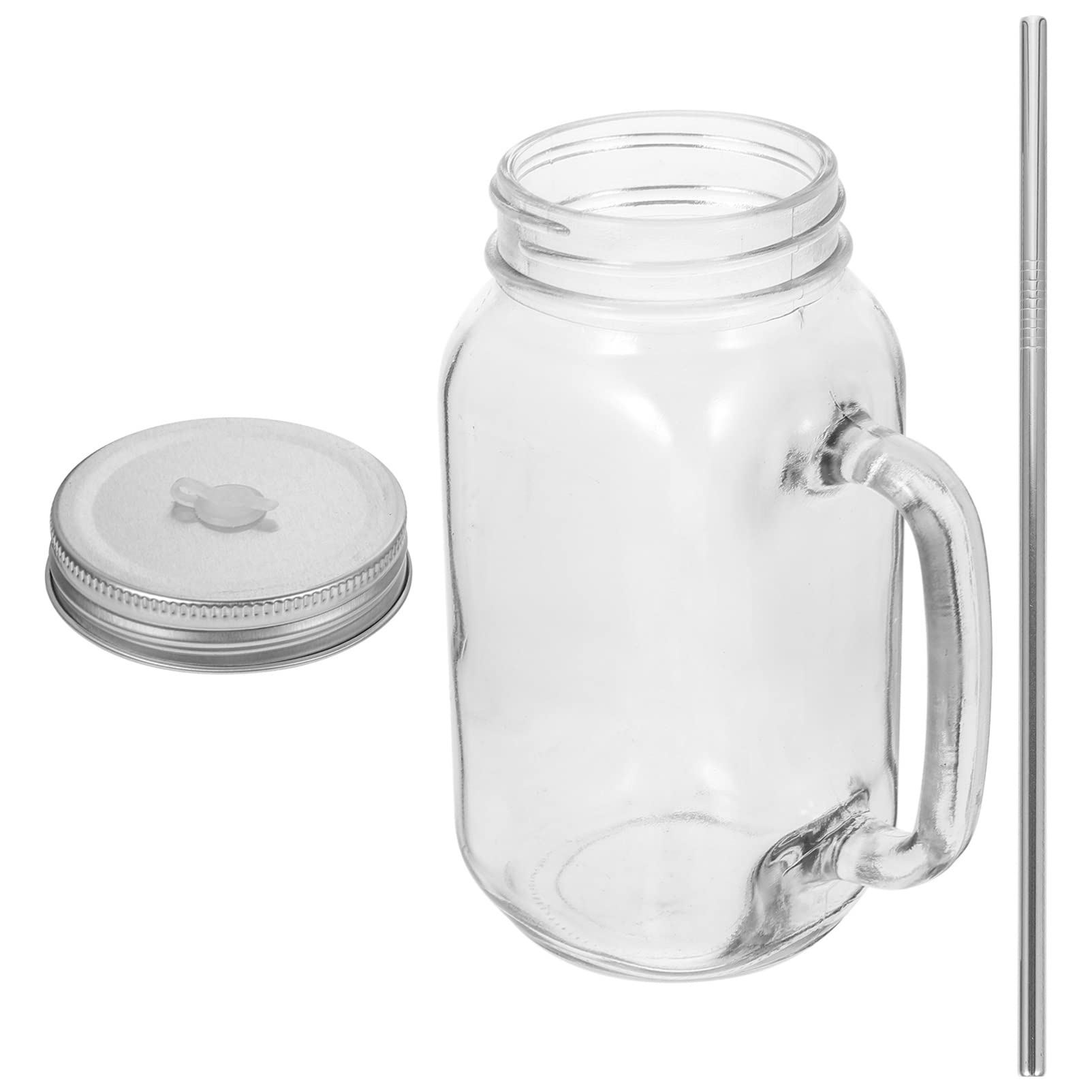 UPKOCH Mason Jar Mugs with Handles Lids and Straws Wide Mouth Clear Drinking Glass Bottle Set Old Fashioned Decorative Tumbler Cups for Coffee 750ml