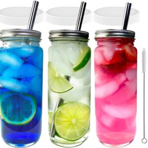 JARMING COLLECTIONS Reusable Smoothie Cups, Multi-Use Glass Bottles w/Lids & Straws, Reusable Iced Coffee Cups, Juice Bottles with BPA-Free Lids, Slushie Cup, Tea Cup, 16-oz