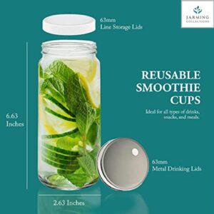 JARMING COLLECTIONS Reusable Smoothie Cups, Multi-Use Glass Bottles w/Lids & Straws, Reusable Iced Coffee Cups, Juice Bottles with BPA-Free Lids, Slushie Cup, Tea Cup, 16-oz