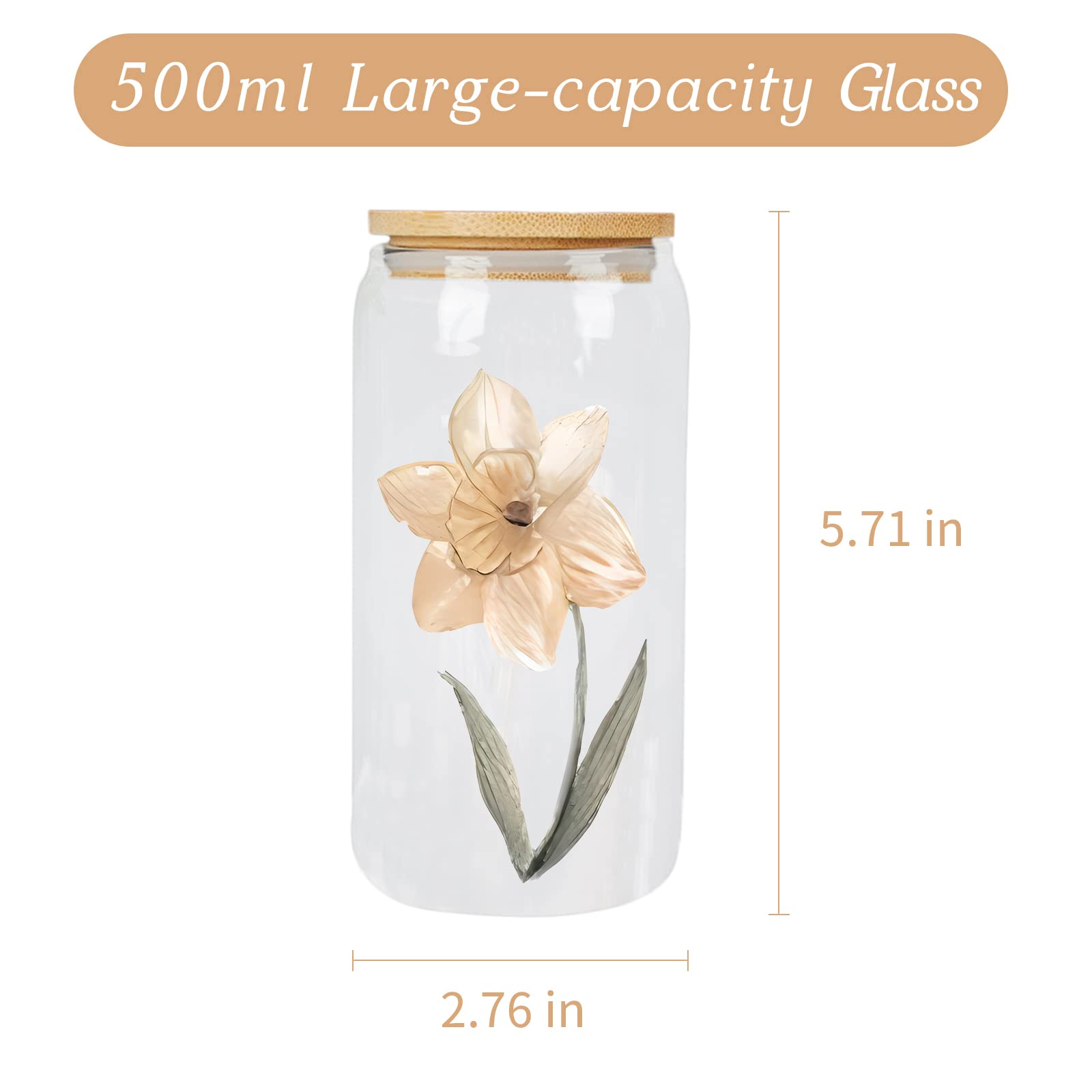 Custom Beer Can Glass Personalized Glass Tumbler Can Cup with Bamboo Lid and Straw Birth Flower Beer Cup Soda Can Glass Coffee Cup Glass Unique Drinking Glass Iced Tea Glass Smoothie to Go Cup