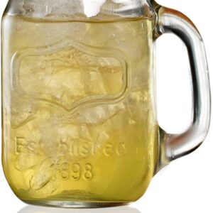 Circleware Yorkshire Glass Handles, Set of 4, 17.5 ounce, 4 Count (Pack of 1), Clear Mason Jar Mugs