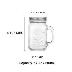 2PCS Mason Jar Lids 17OZ Straw Hole with 3 Reusable Glass Straw, 1 Cleaning Brush Mason Jar Drinking Lids and Straw Boba Cups Coffee Mug Wide Mouth Mason Jars