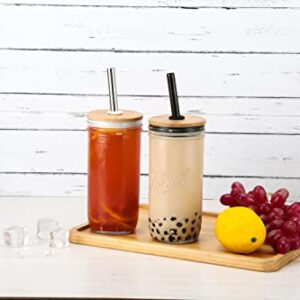 TOPZGEELY 2 Pack 24 Oz Mason Jar Drinking Glasses Cups Bamboo Lids Straws