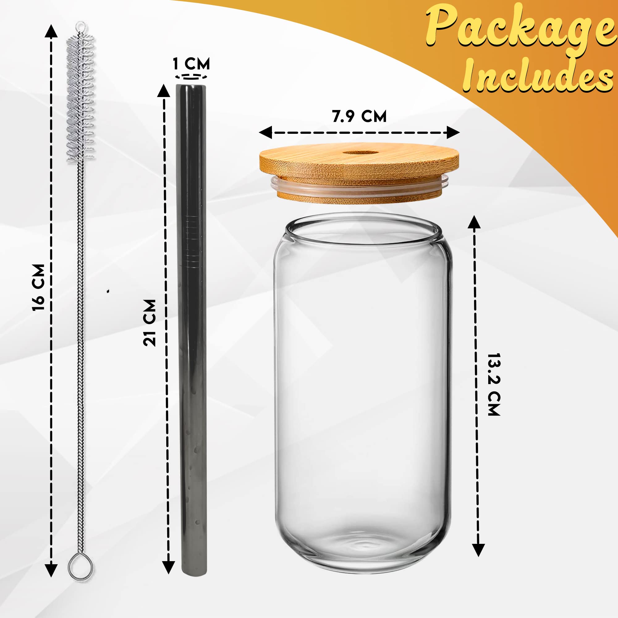 Drinking Glasses with Bamboo Lids and Stainless Steel Straw 16 oz. Glass Tumblers. Ice Coffee, Beer, Cocktails and Smoothie Cups. Set of 4. Vasos de vidrio.