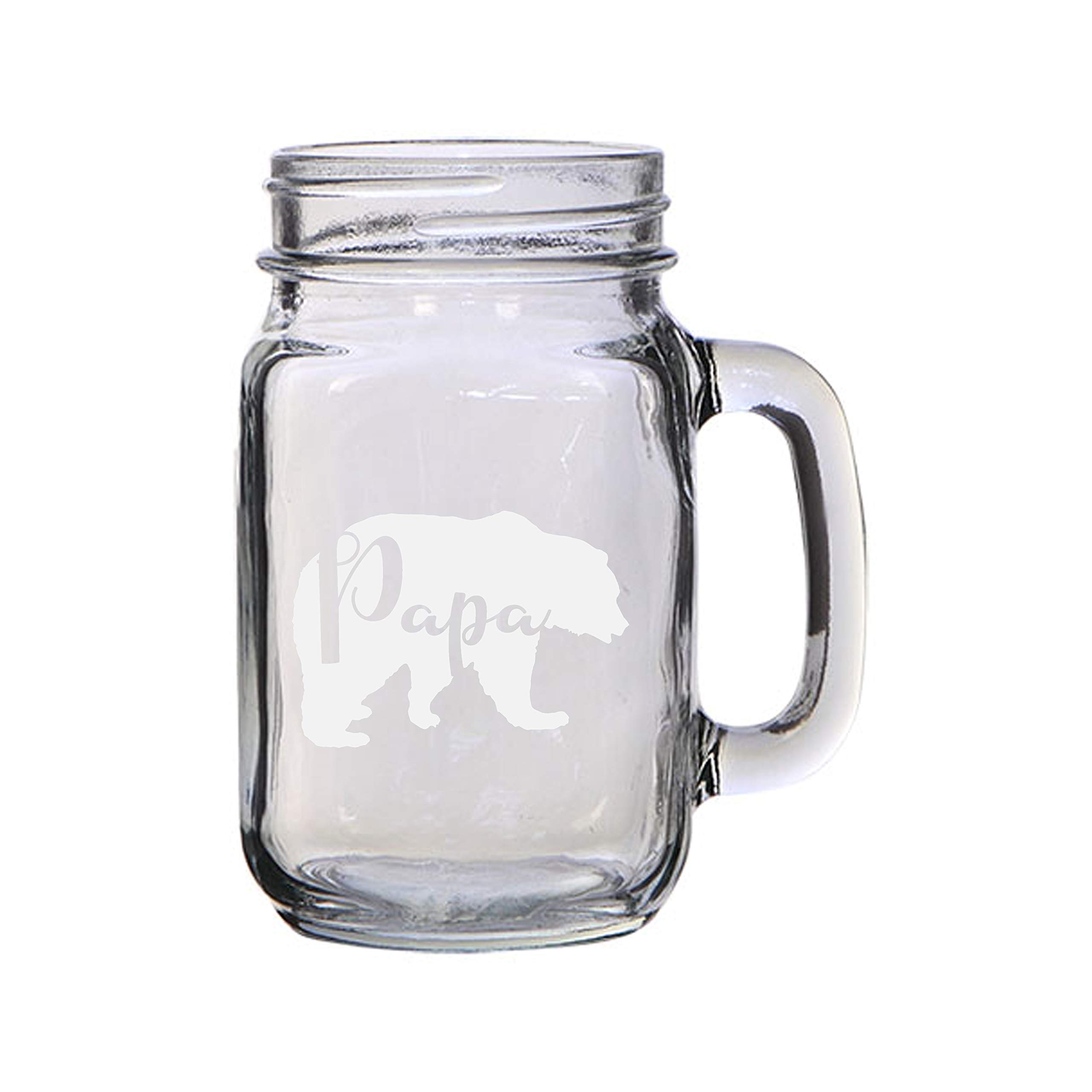 Parent Bear Negative Space Text Silhouette Engraved Etched 16 oz Mason Jar Glass Mug for Beer Tea Laser Engraved for Birthdays, Holidays, Anniversary, For Him, for Her, Gift (Papa Bear)