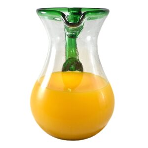 MAREY Mexican Glass Pitcher for Water | Blown Glass | Artisan Handcrafted from Mexico (Green Rim, 77 Fl. Oz.)