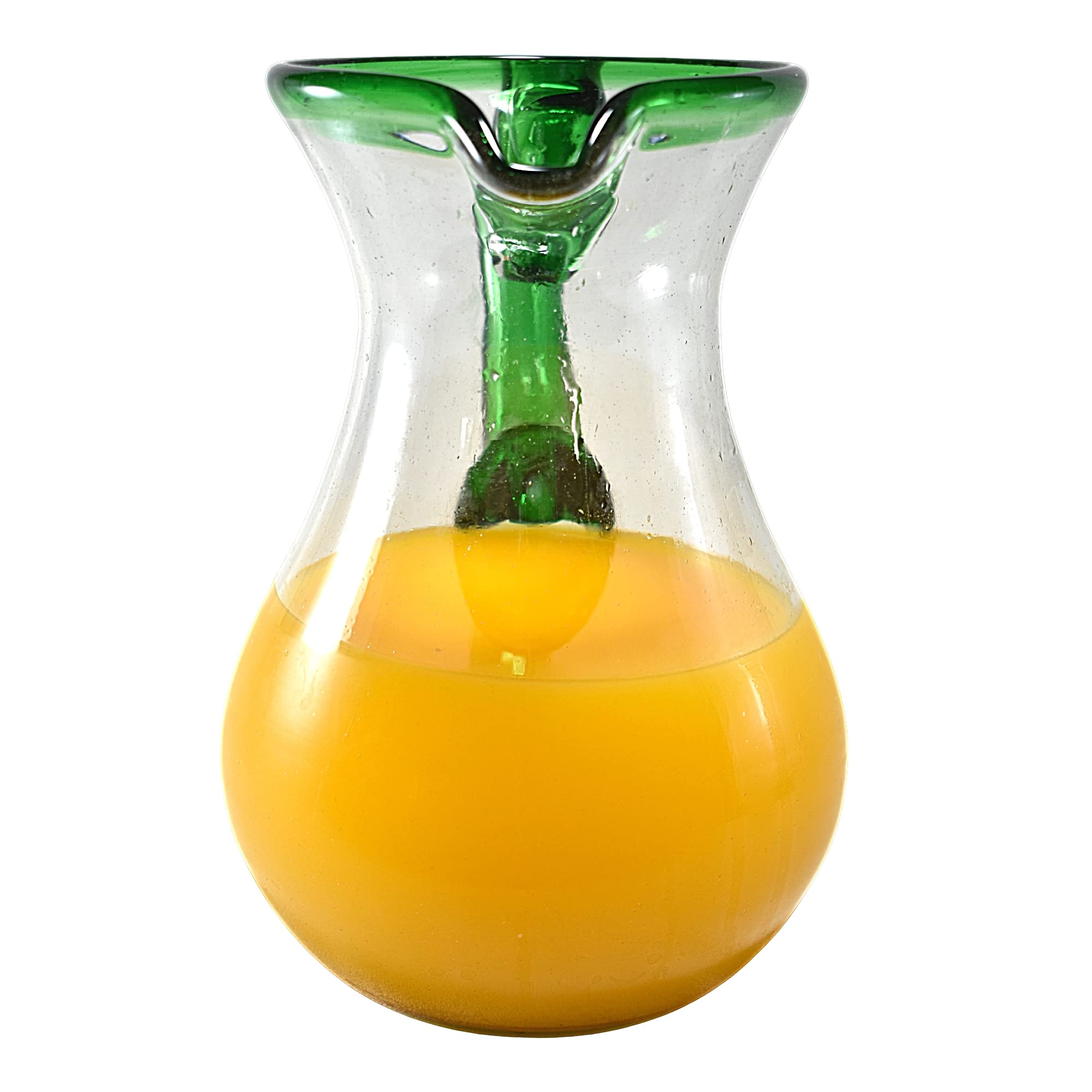 MAREY Mexican Glass Pitcher for Water | Blown Glass | Artisan Handcrafted from Mexico (Green Rim, 77 Fl. Oz.)