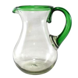 MAREY Mexican Glass Pitcher for Water | Blown Glass | Artisan Handcrafted from Mexico (Green Rim, 77 Fl. Oz.)