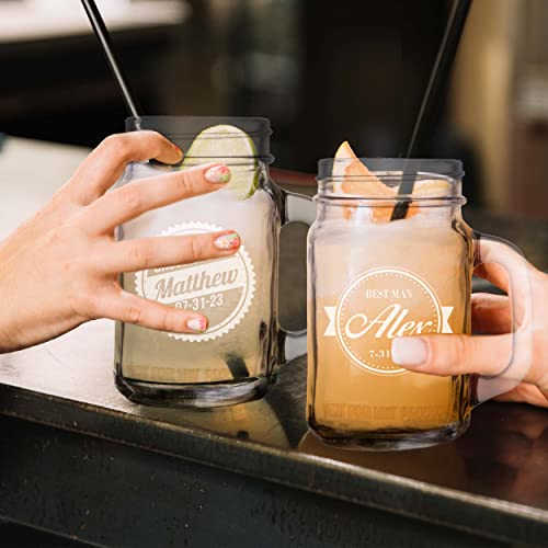 Groomsmen Mason Jar - Personalized Groomsman Wedding Party Mason Jars with Handle - Custom Monogrammed