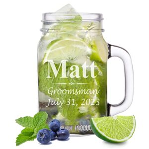 groomsmen mason jar - personalized groomsman wedding party mason jars with handle - custom monogrammed